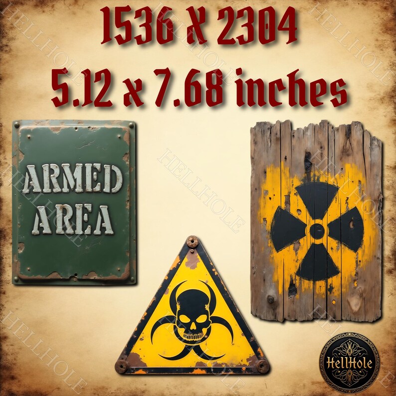 Apocalyptic Warning Signs Clip Art Set, Fallout Hazard Symbols. Digital ...
