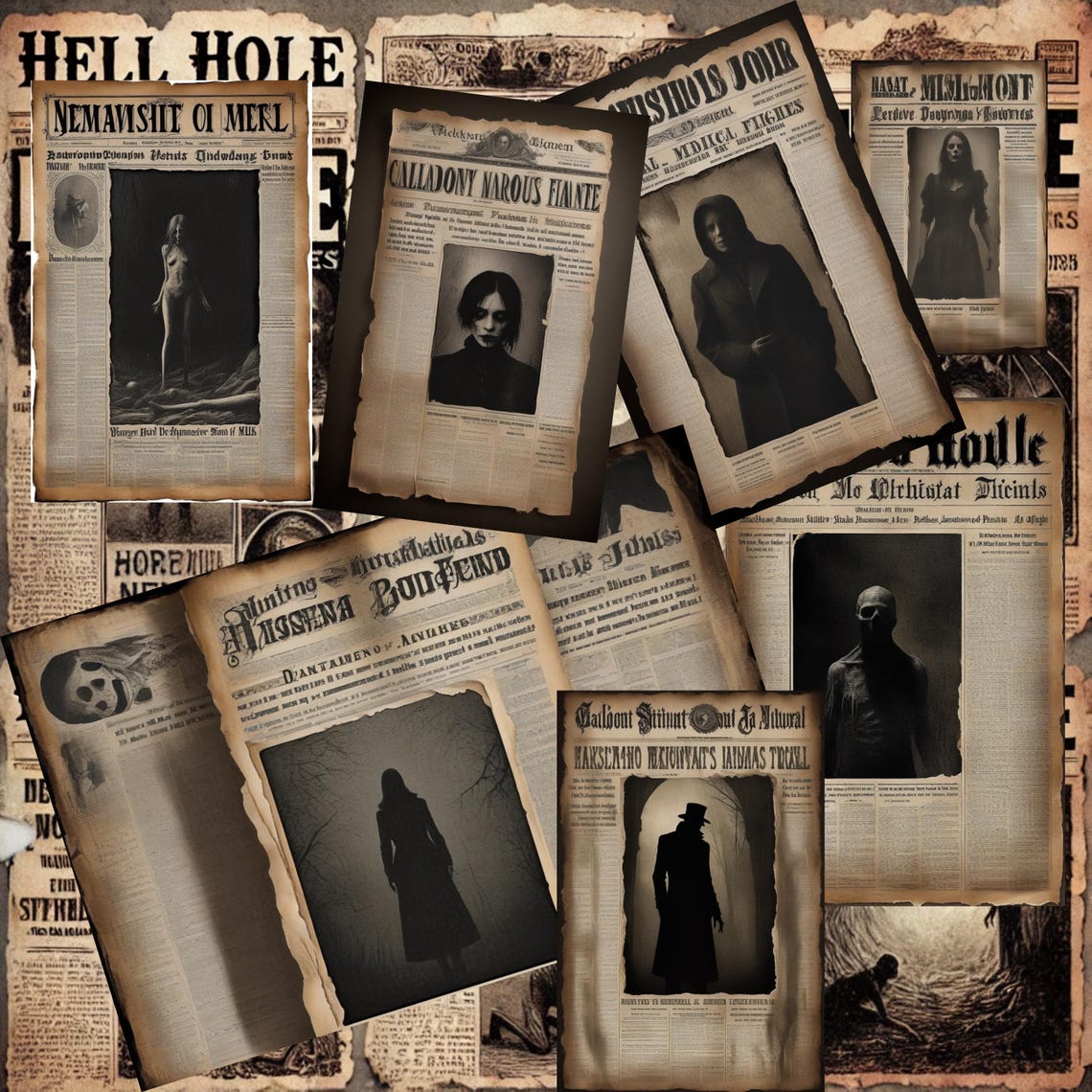 Printable Horror Newspaper Clippings Vintage Ephemera Digital Download ...