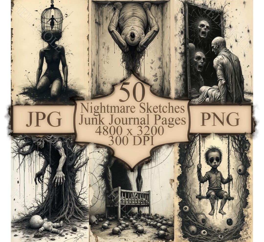 Printable Nightmare Sketch Pack – 50 Eerie Horror Illustrations ...