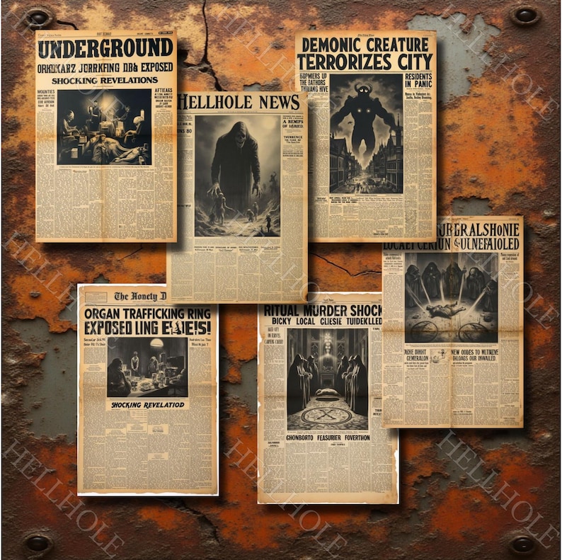 Eerie Vintage Newspaper Headlines: Horror Junk Journal Ephemera ...