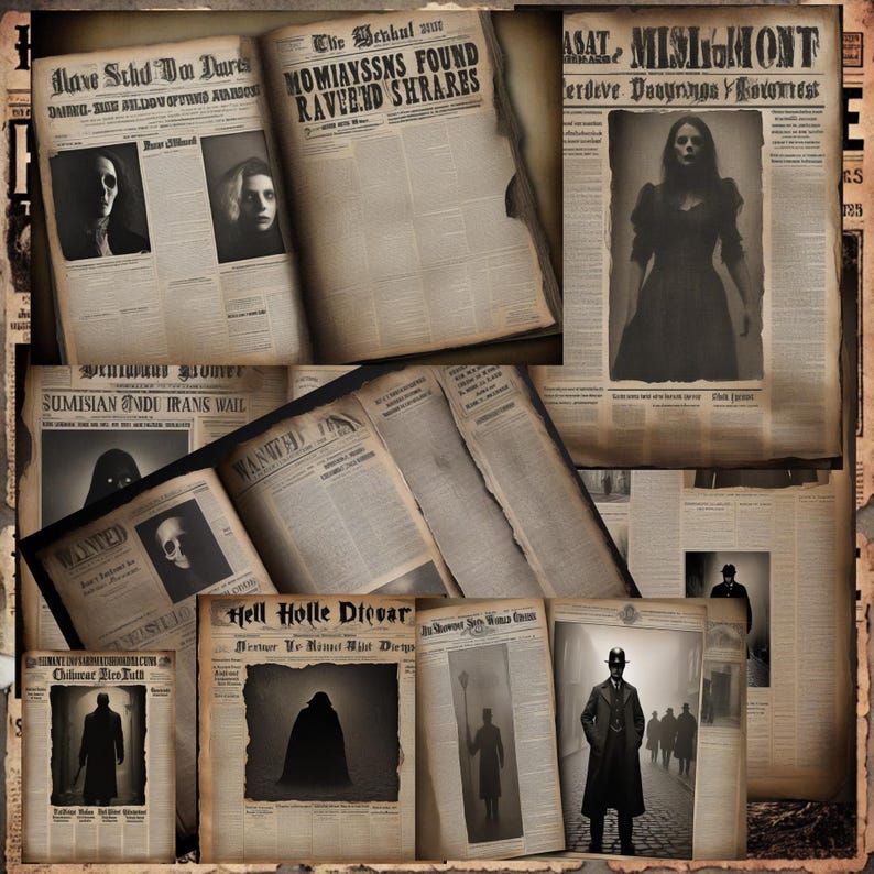 Printable Horror Newspaper Clippings Vintage Ephemera Digital Download ...