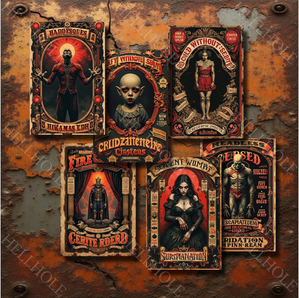 Sinister Circus Art Bundle: Gothic Horror Carnival Posters (digital ...