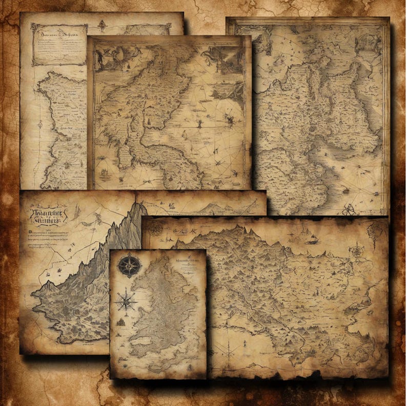 50 Vintage Fantasy Map Illustrations: RPG World Maps (digital Download ...