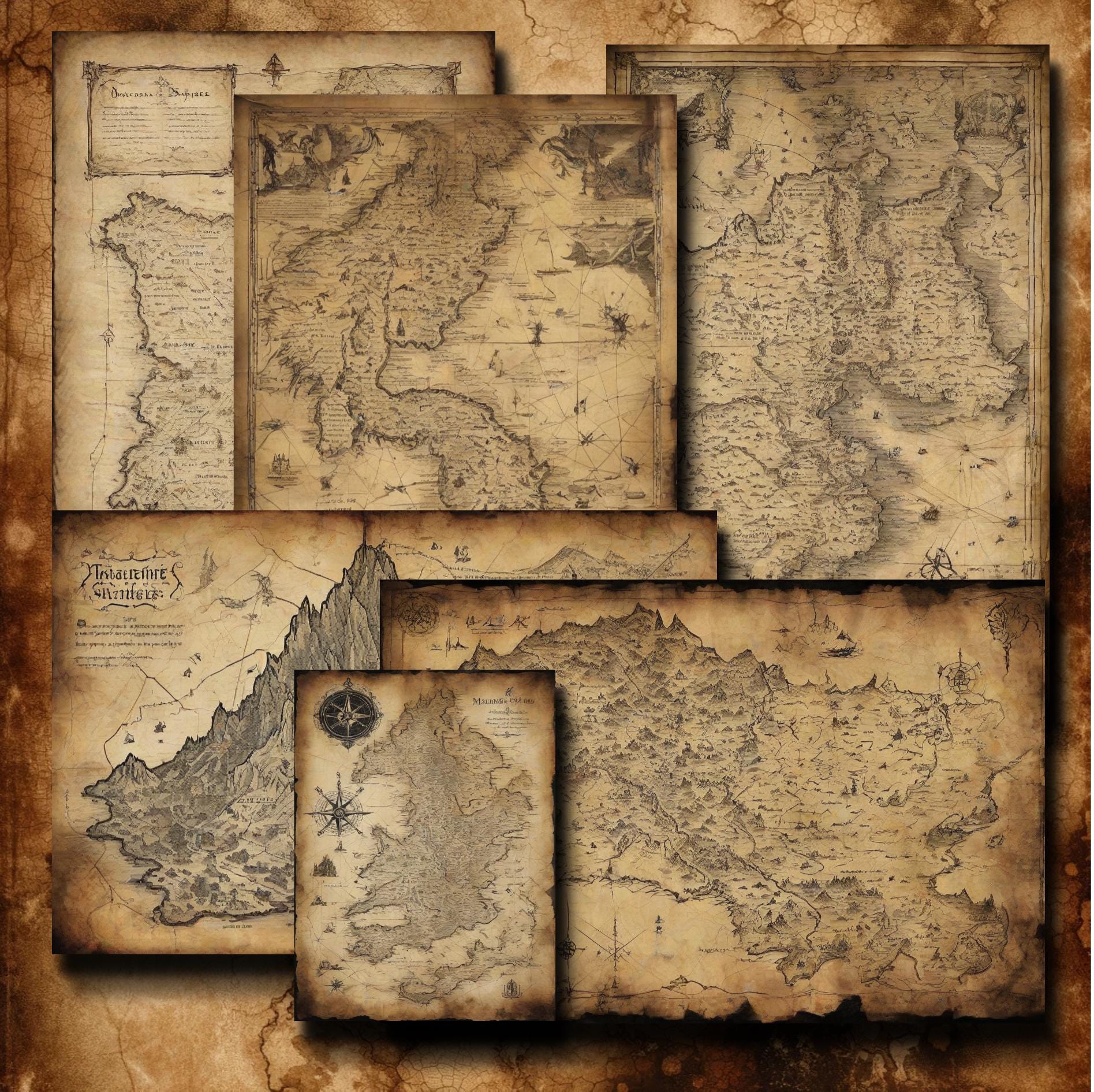 50 Vintage Fantasy Map Illustrations: RPG World Maps (digital Download ...