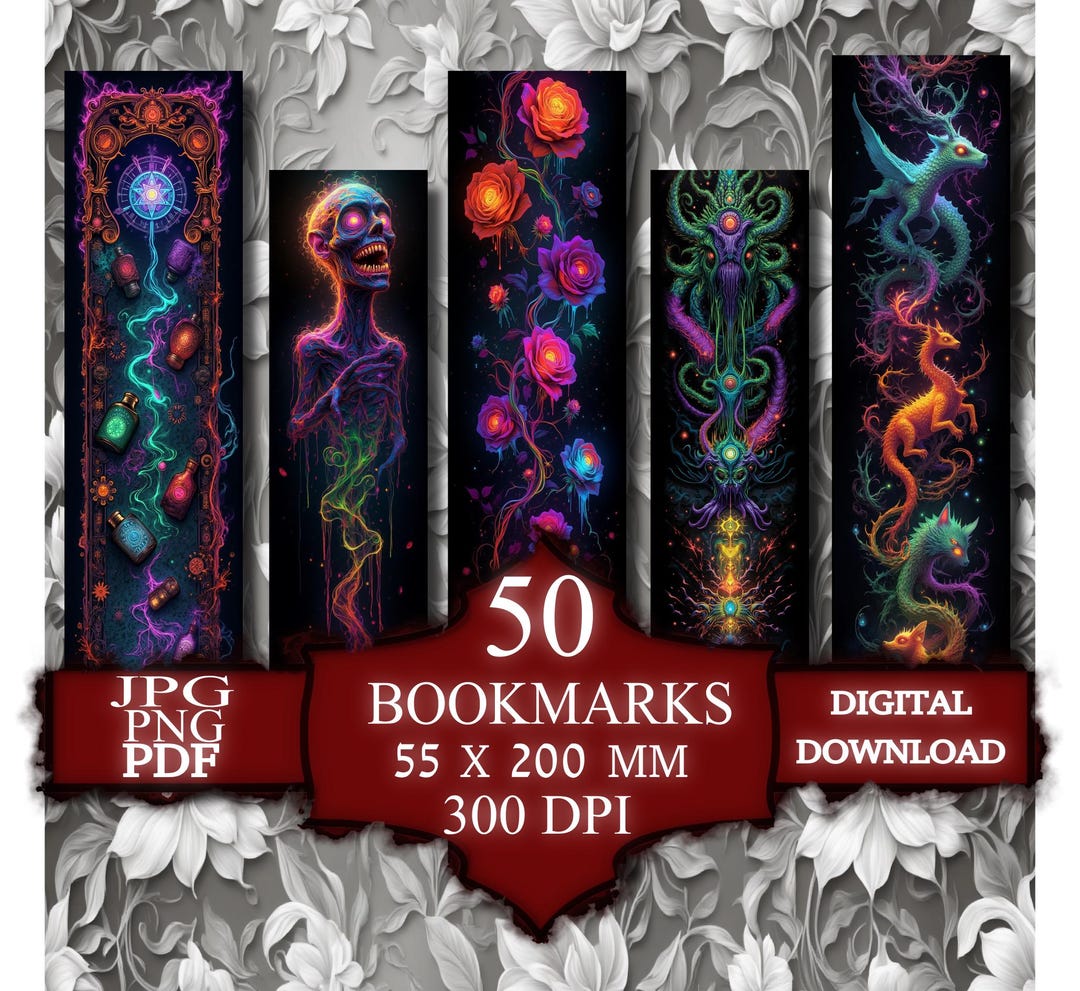 Gothic Psychedelic Bookmarks Pack: 50 Intricate and Vibrant Designs ...