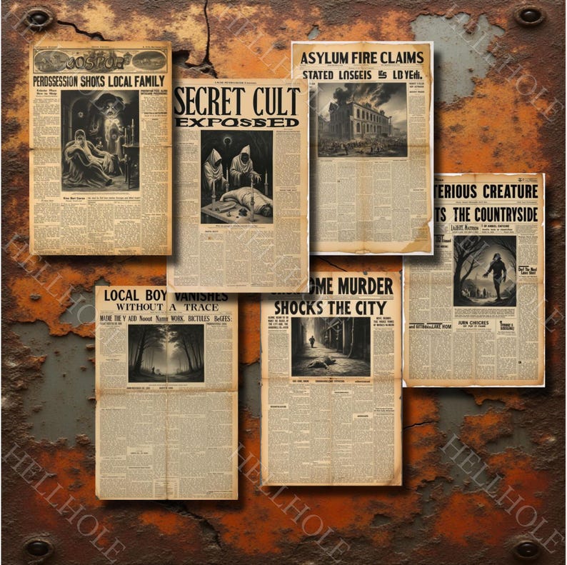 Eerie Vintage Newspaper Headlines: Horror Junk Journal Ephemera ...