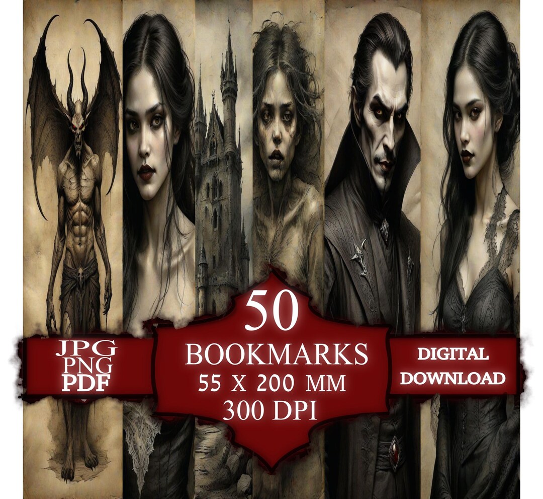 Gothic Charcoal Art Bookmarks Set of 50 Pencil Sketch Designs for Book ...