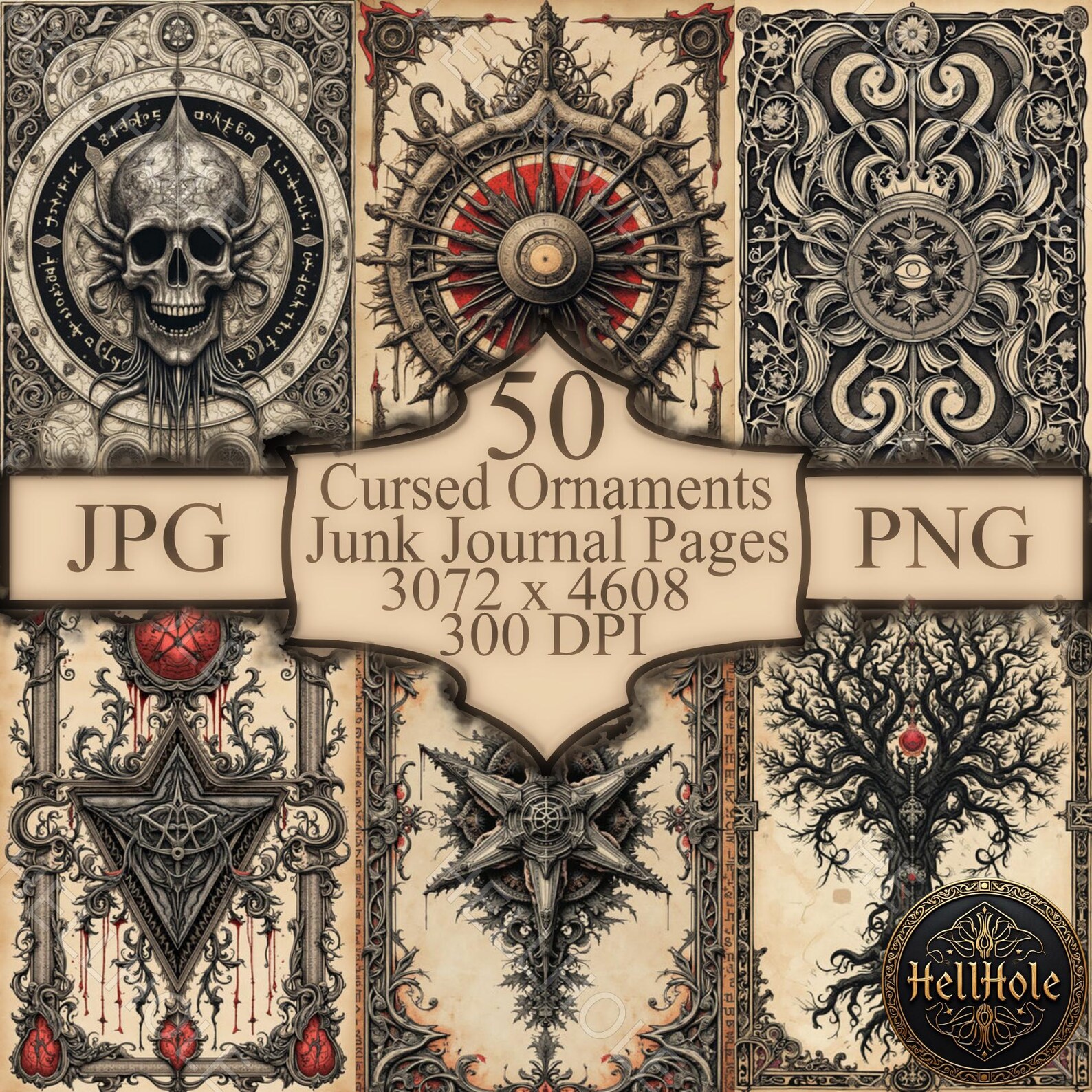 Cursed Filigree Illustration Pack: Gothic Printable Designs (PDF ...
