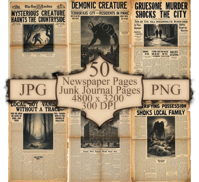 Eerie Vintage Newspaper Headlines: Horror Junk Journal Ephemera ...
