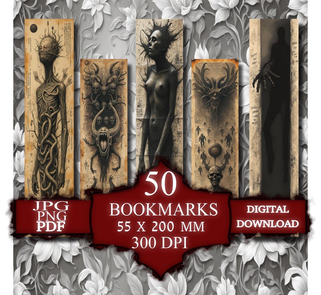 50 Macabre Horror Bookmarks: Dark Gothic Designs (digital Download) - Etsy