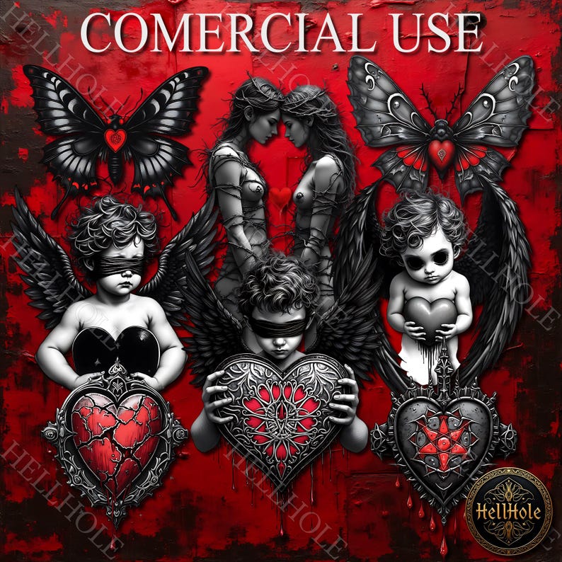 Gothic Dark Love Clip Art Printable, Romantic Illustration Pack ...