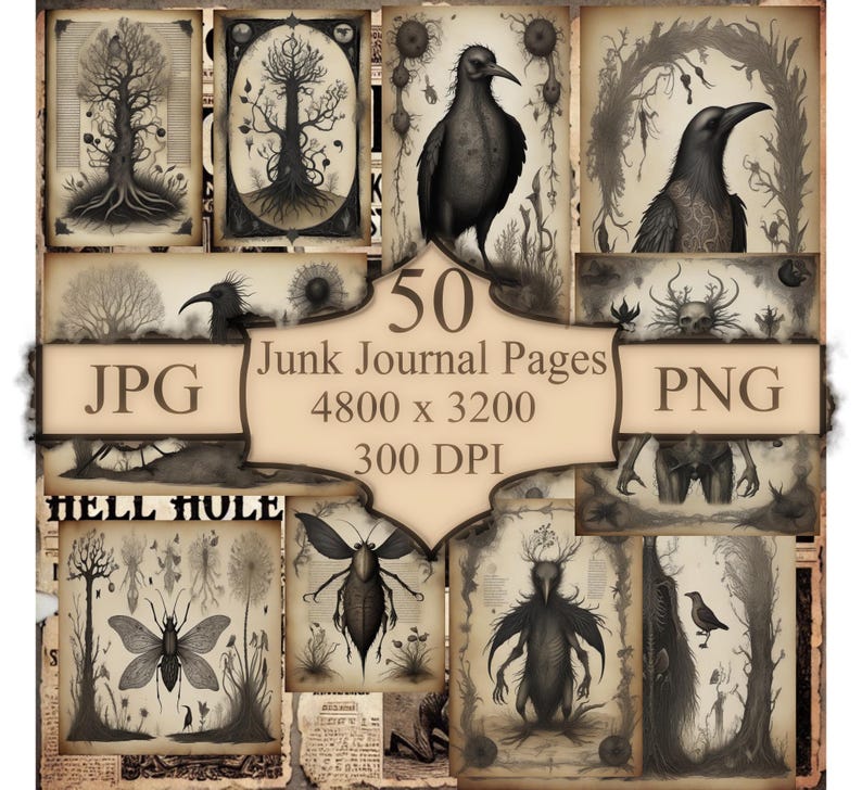 Dark Horror Junk Journal Printables: Gothic Eerie Symbols (digital ...