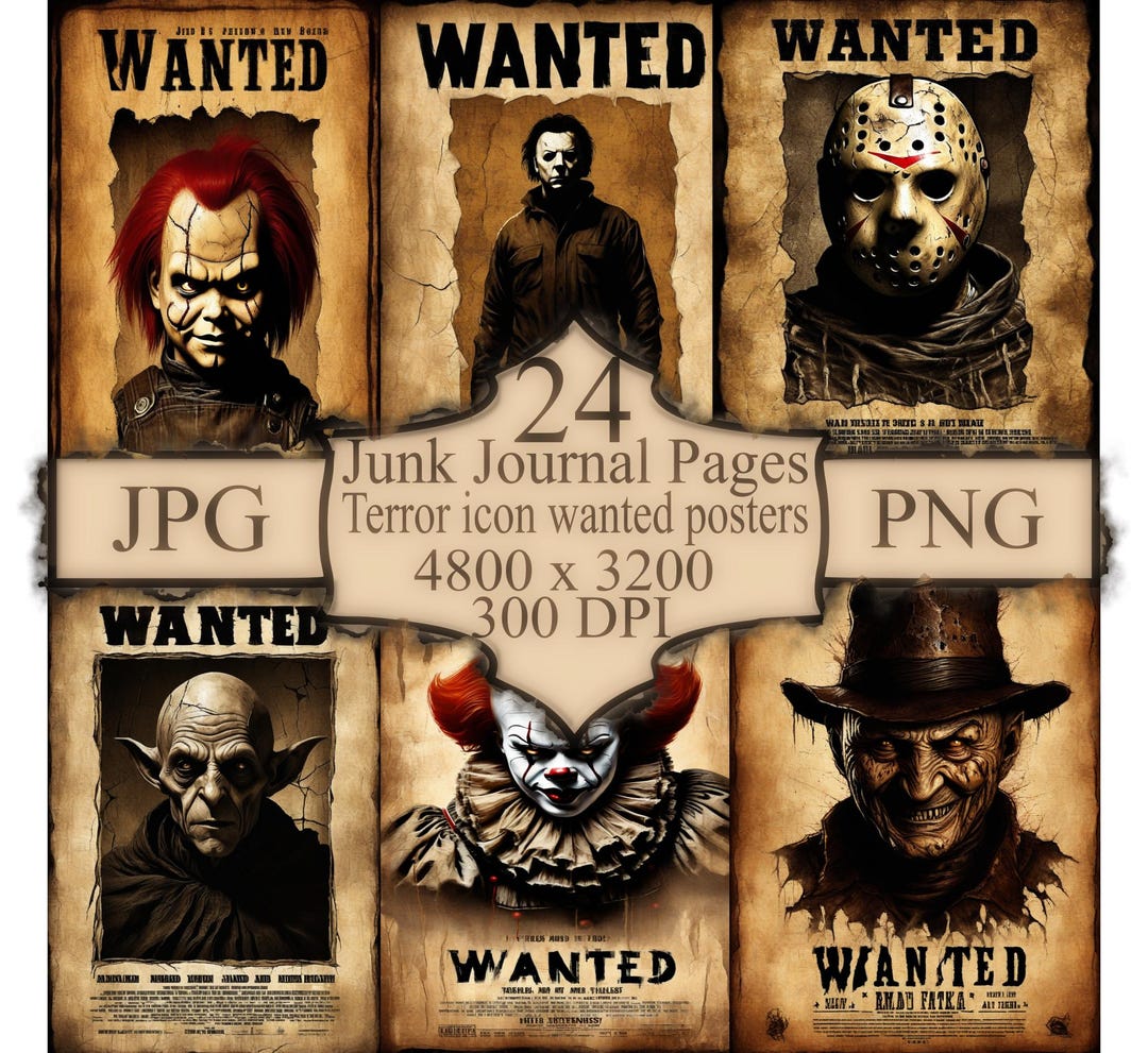 Wanted Poster Horror Icons Collection - Scary, Creepy Illustrations of ...