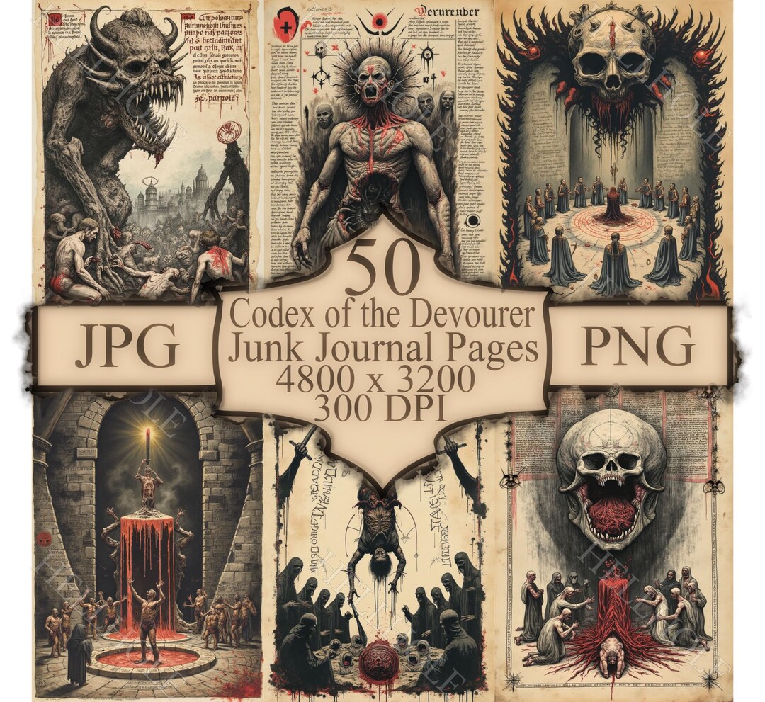 Occult Art Printable Set, 50 Pages From Codex of Devourer, Horror ...