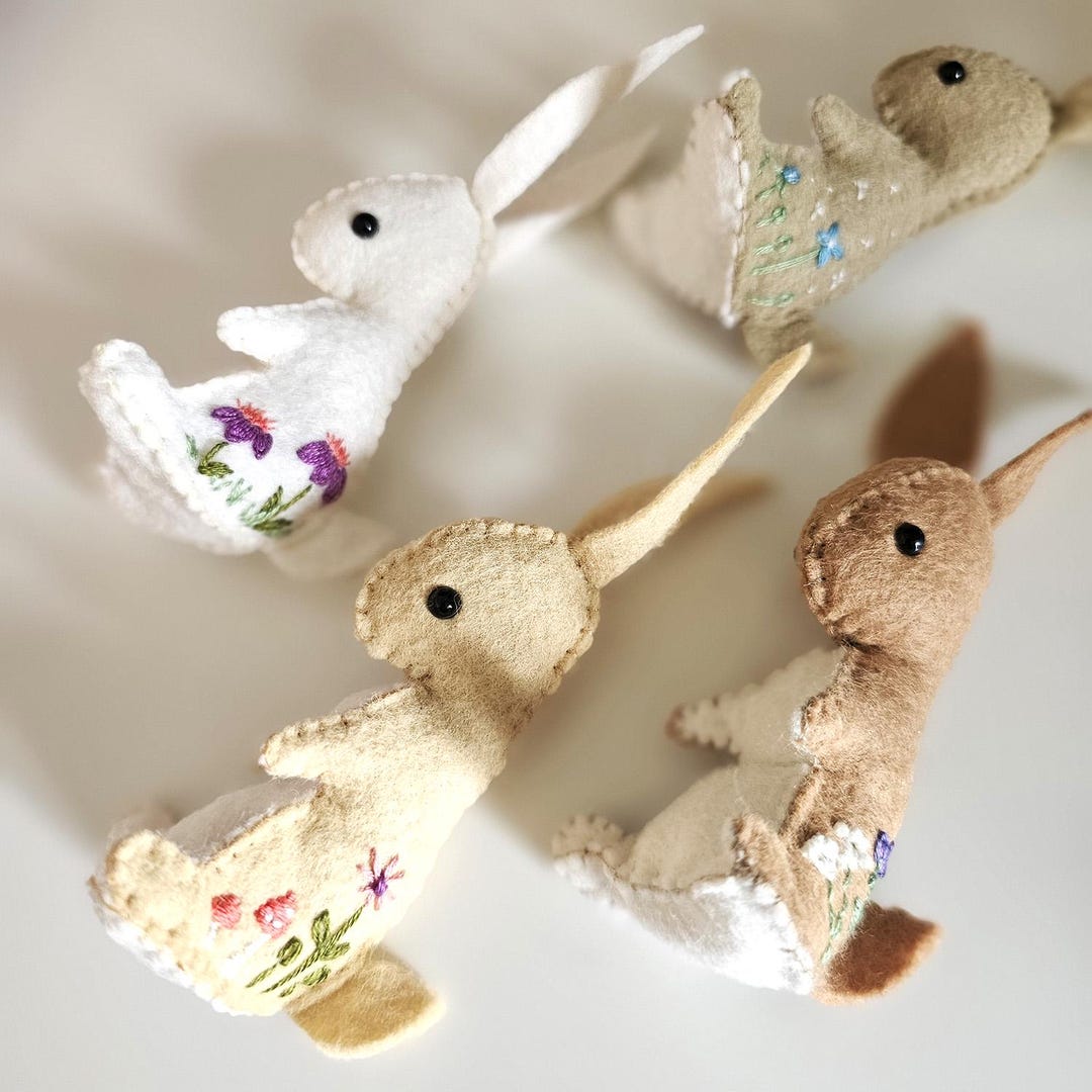 DIY Felt Animal Kit - Hand Sewn & Embroidered Bunnies - Etsy
