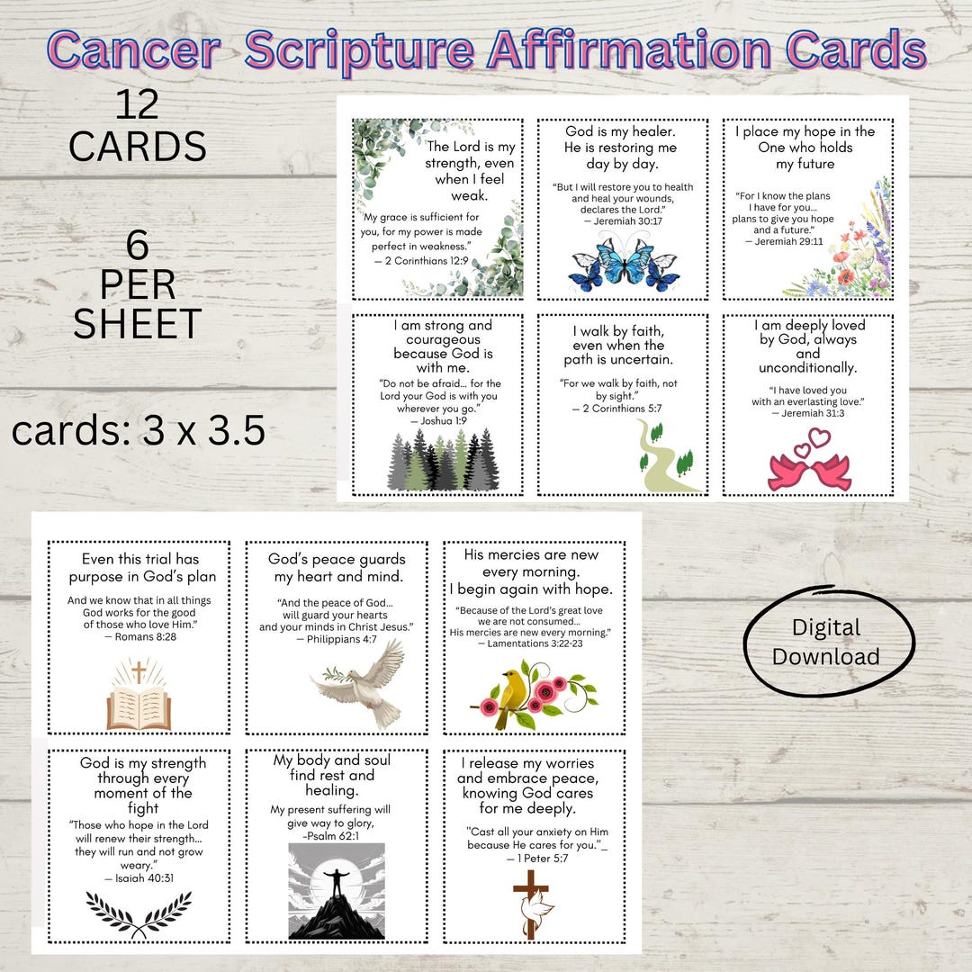 Cancer Affirmation Scripture Cards, Healing Bible Verses (digital ...