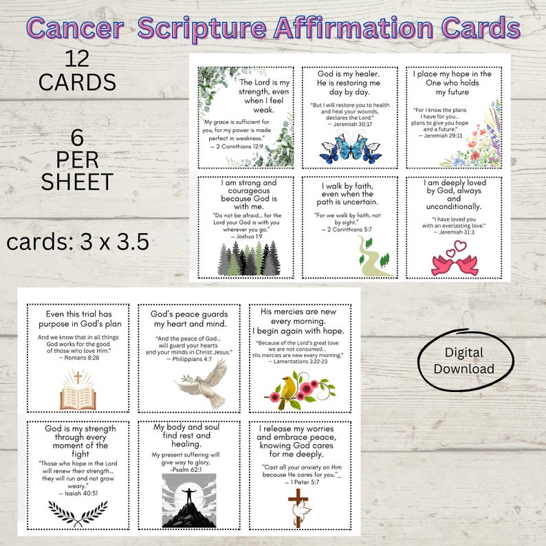 Cancer Affirmation Scripture Cards, Healing Bible Verses (digital ...