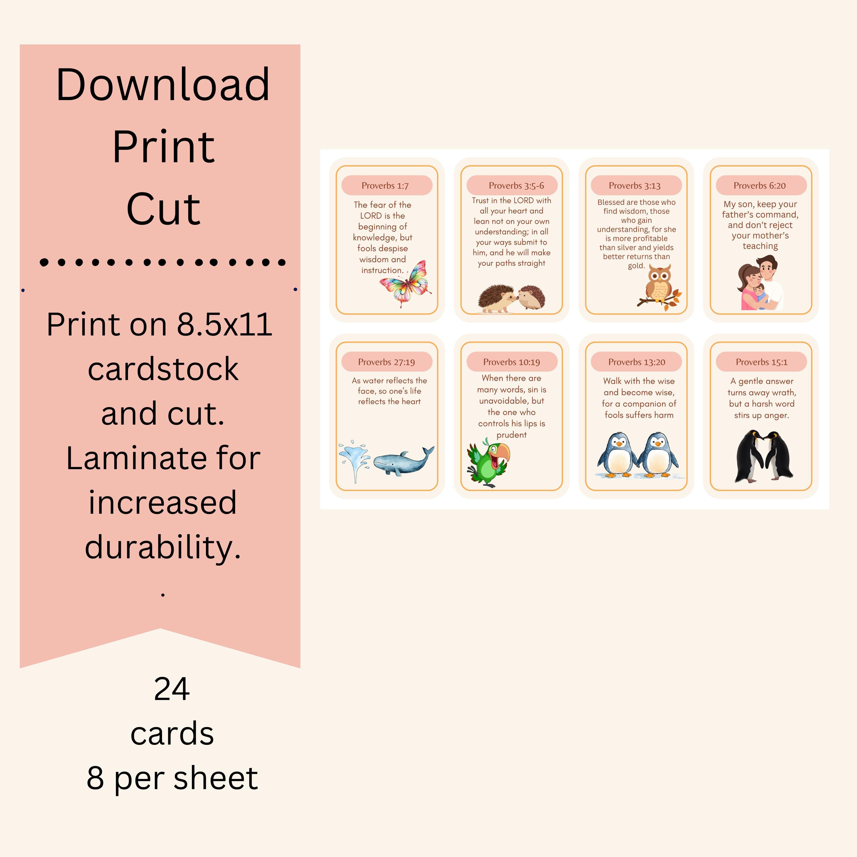 Children Bible Proverbs Cards L Kids Bible Verse Flashcards L 24 ...