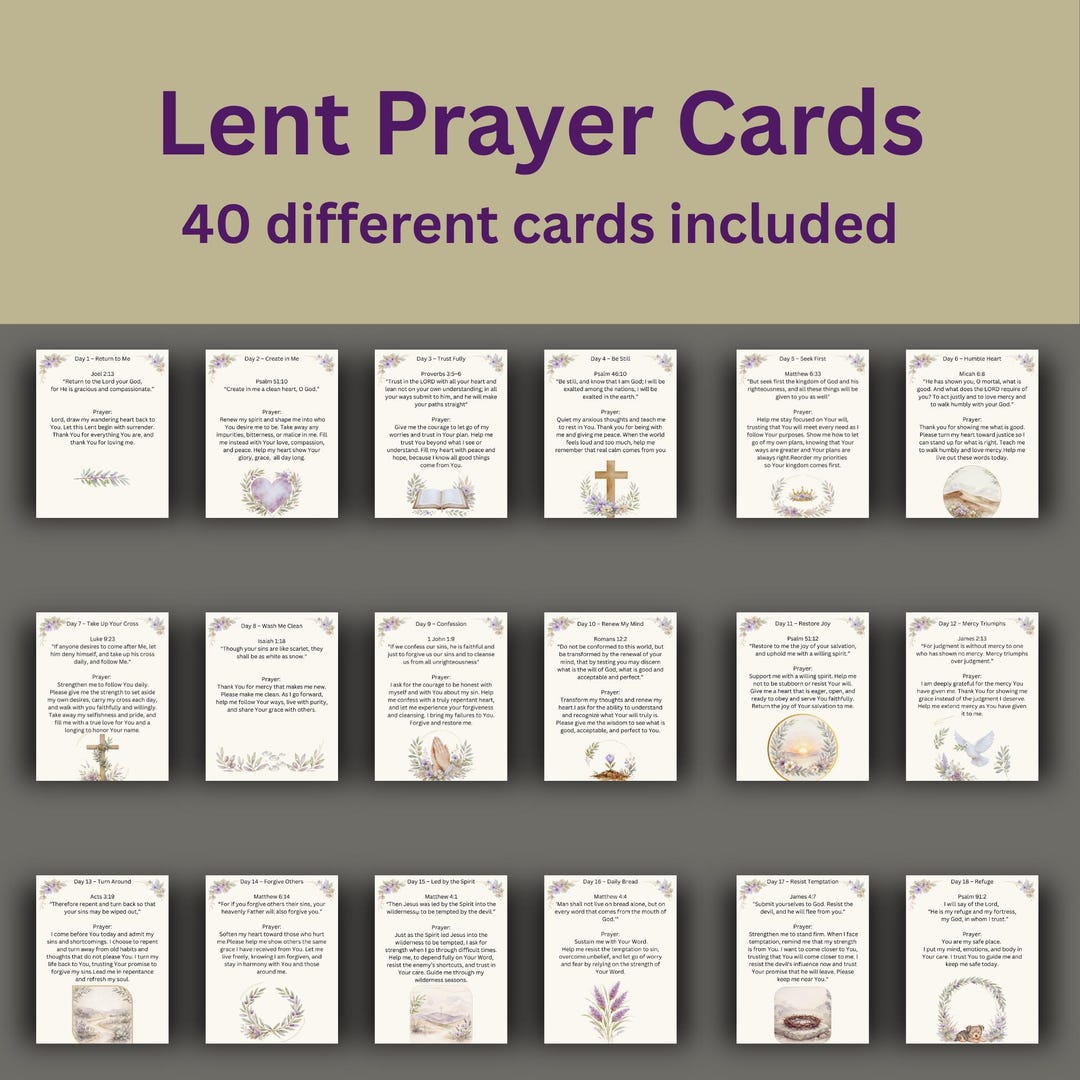 40 Days of Lent Prayer Cards | Botanical Devotional, Scripture Study ...