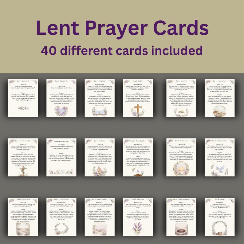 40 Days of Lent Prayer Cards | Botanical Devotional, Scripture Study ...
