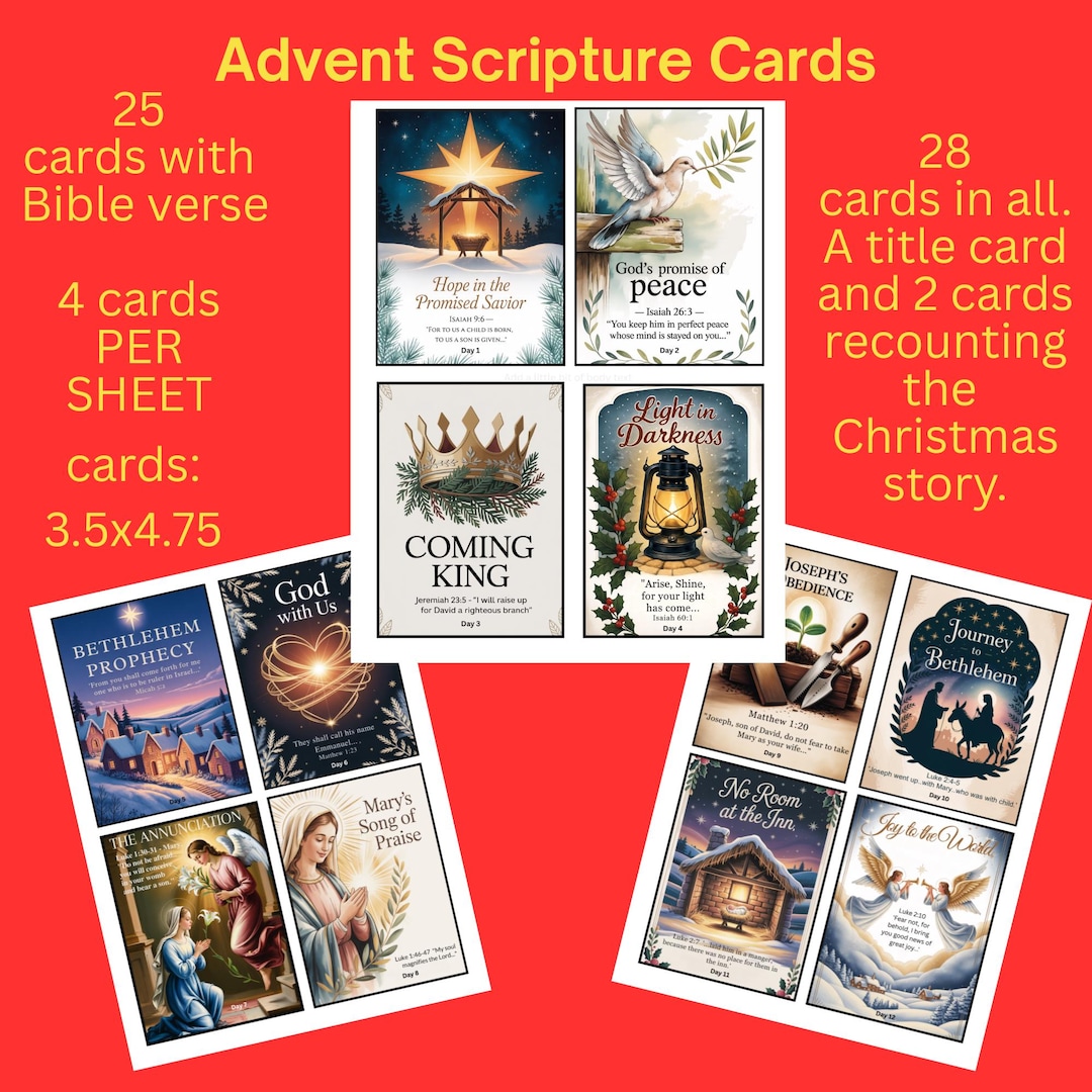Illustrated Advent Scripture Cards | Christmas Countdown, Bible Verse ...