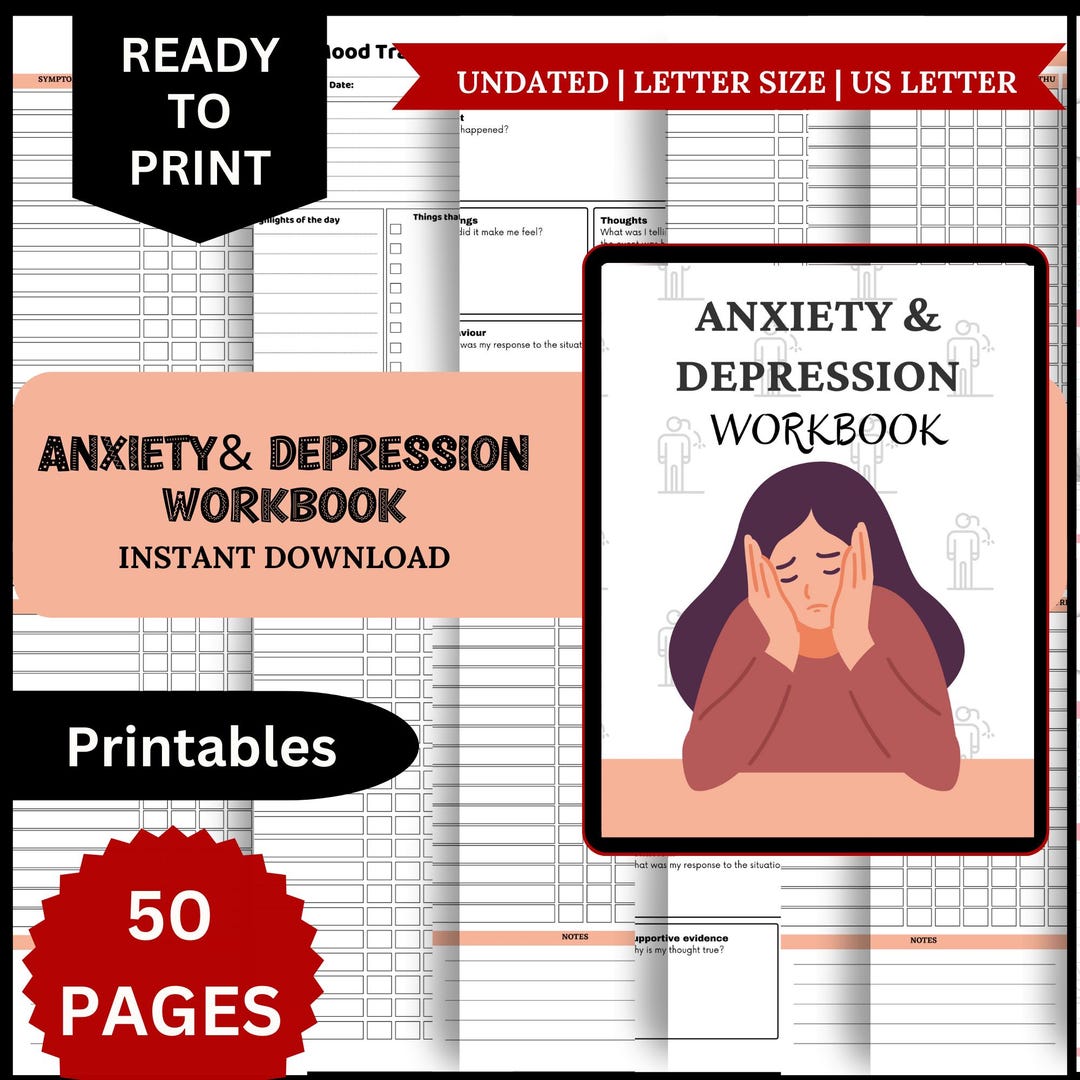 Anxiety & Depression Workbook, Printable Template, Commercial Use ...