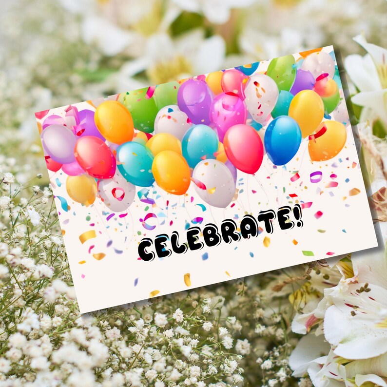 Personalised Happy Birthday Card, Card With Balloons, Simple Modern ...