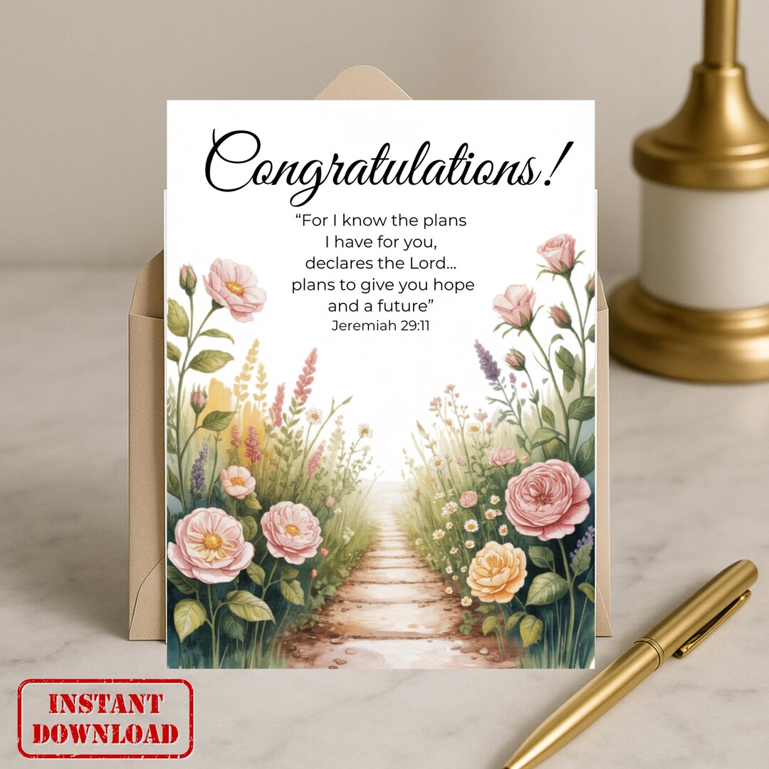 Christian Congratulations Card, Floral Path Bible Verse Jeremiah 29:11 ...