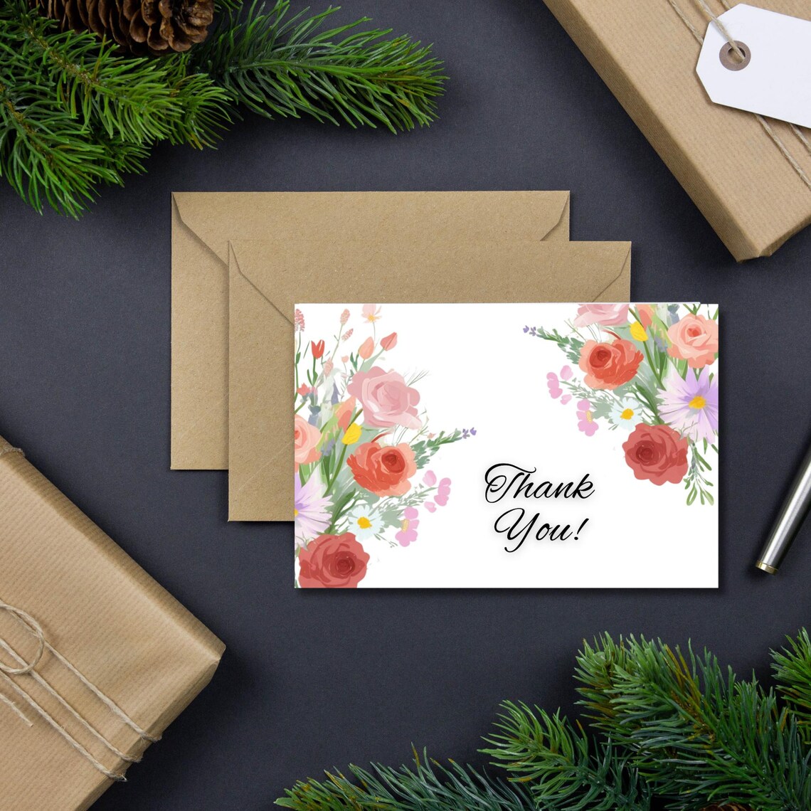 Red Rose Thank You Card Template, Wedding Flat and Folded Thank You ...