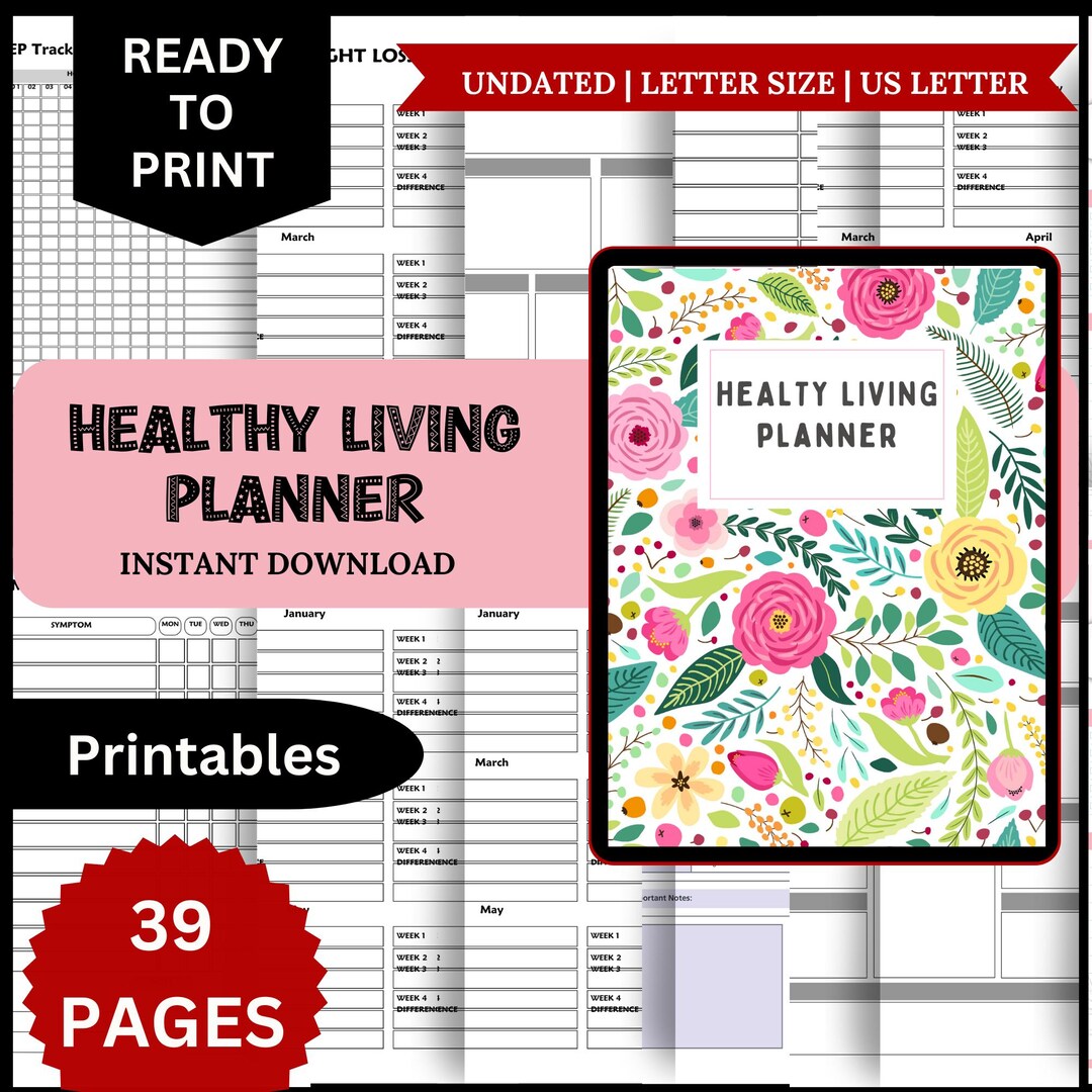 Healthy Living Planner Printable | Healthy Lifestyle Tracker | Fitness ...