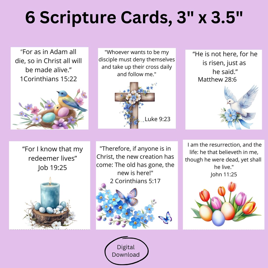 Easter Scripture Cards, Illustrated Faith-based Gifts (digital Download ...