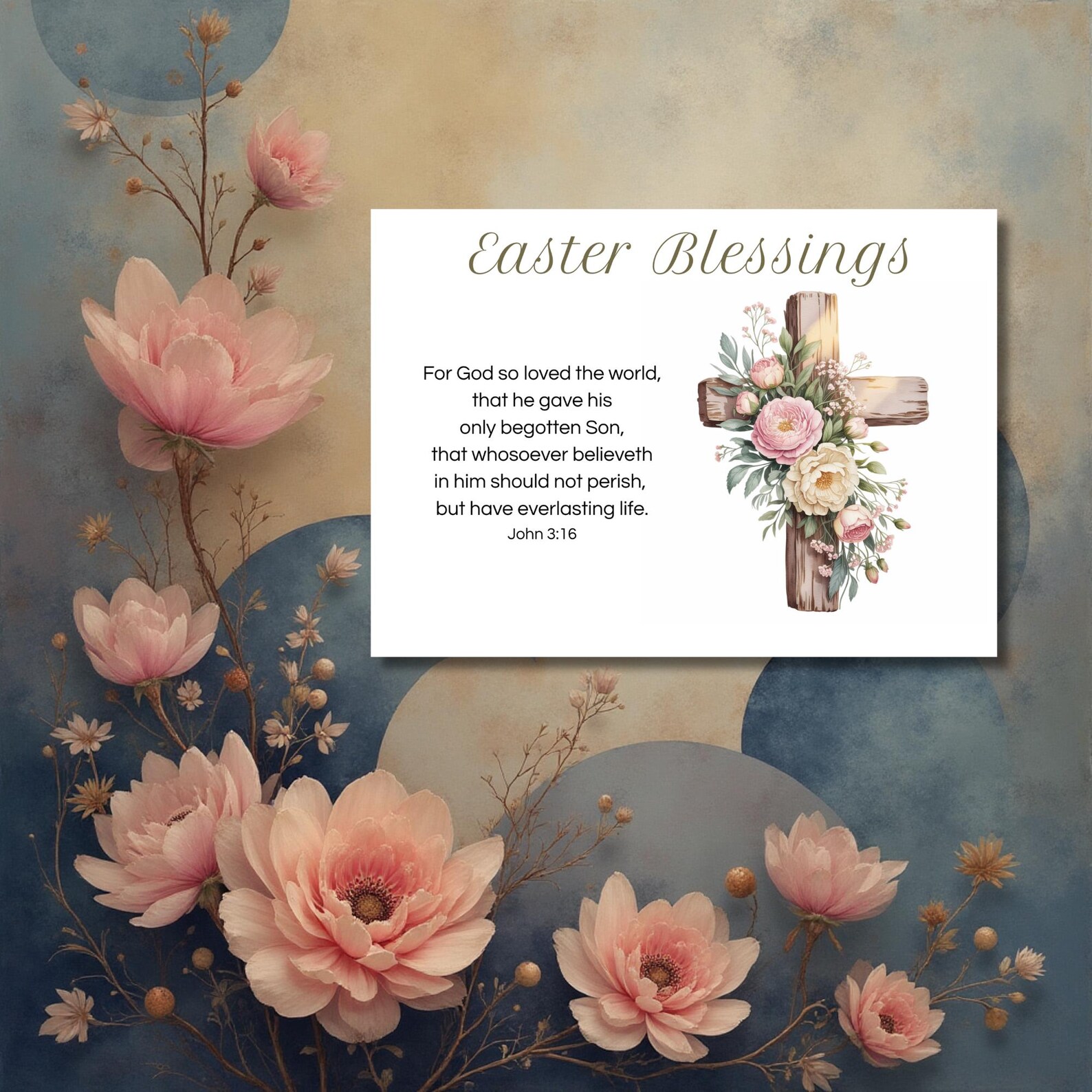 Christian Easter Card Printable | John 3:16 Scripture | Floral Cross ...