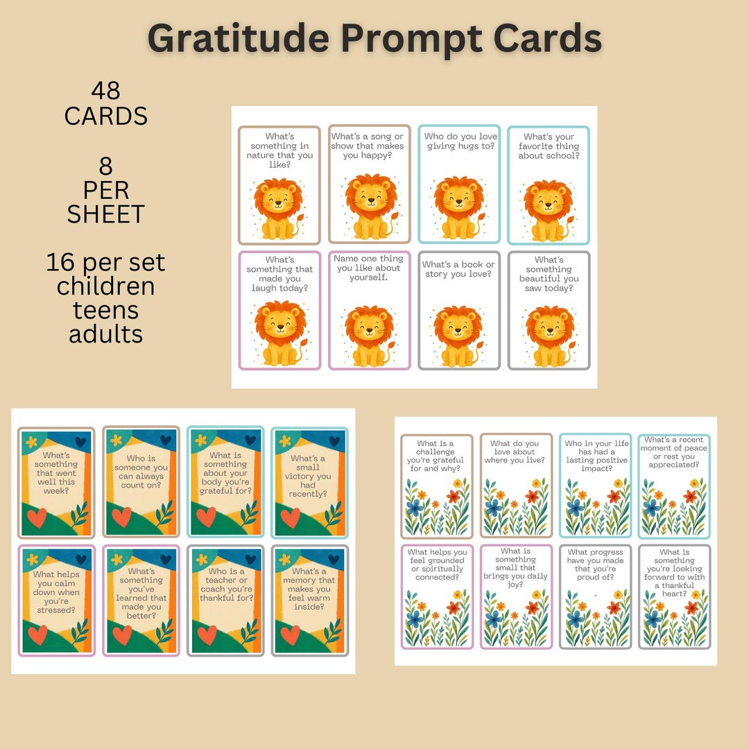 Gratitude Prompt Cards Printable PDF - 48 Unique Prompts for Adults ...
