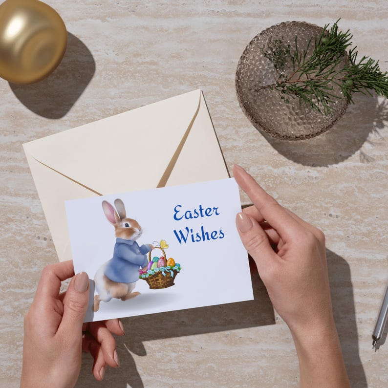 Whimsical Easter Bunny Card – Colorful Eggs, Blank Inside (digital ...