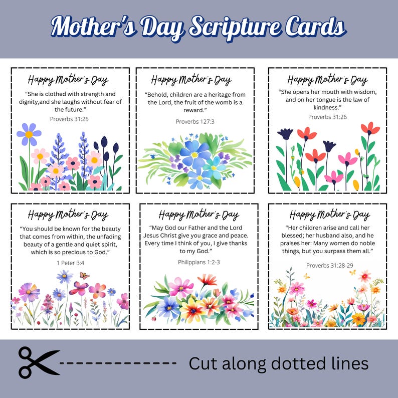 Floral Mother's Day Scripture Cards - Set of 6 (digital Download) - Etsy