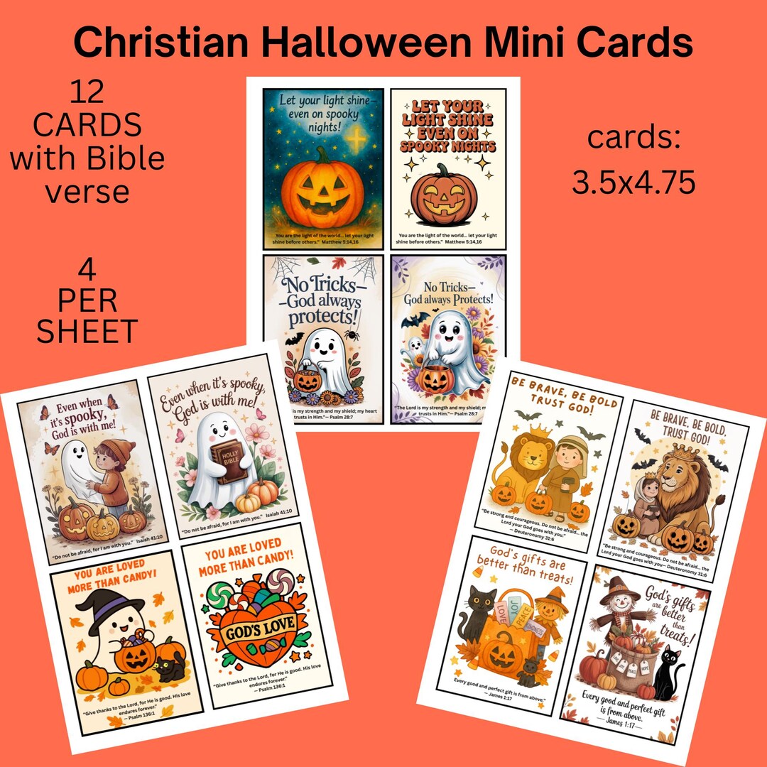 Christian Halloween Mini Cards, 12 Faith-based Scripture Cards for Kids ...