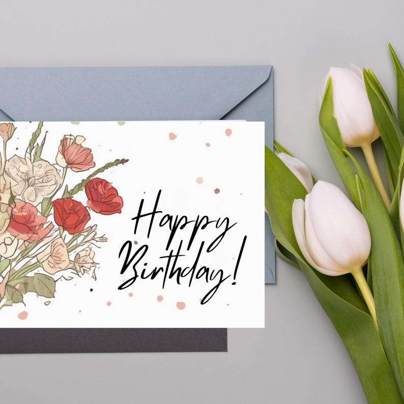 Birthday Card - Cute Pastel Flower Printable Greetings Card, Perfect ...