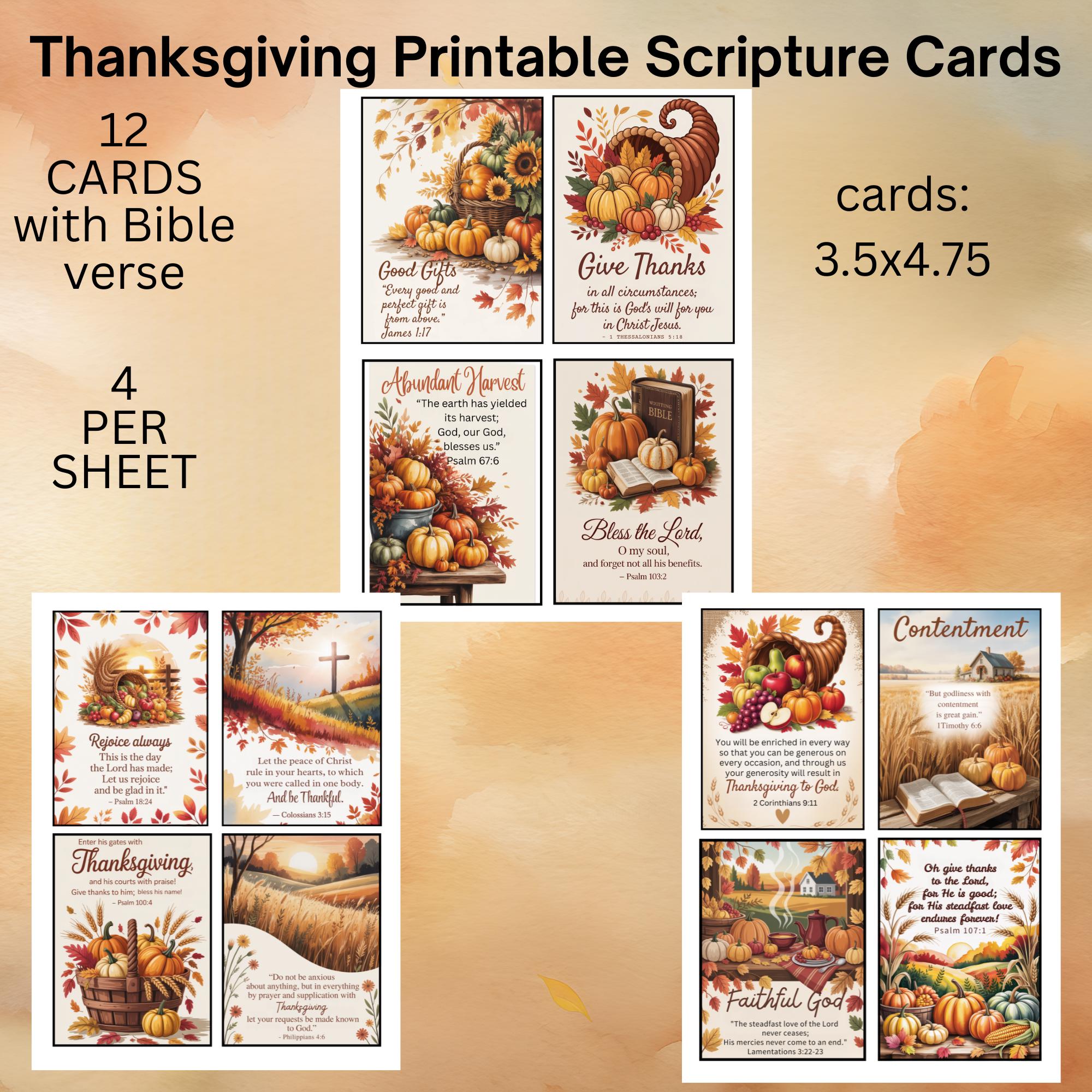Thanksgiving Printable Scripture Cards, Beautiful Religious Quotes for ...