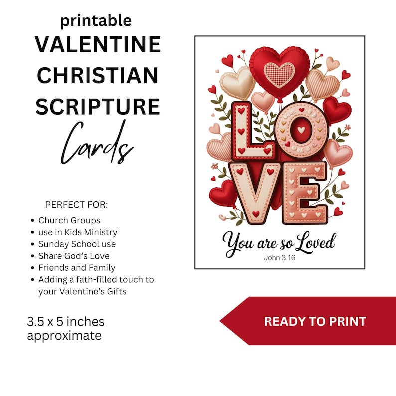 Christian Valentine Scripture Cards | Heart Designs (digital Download ...