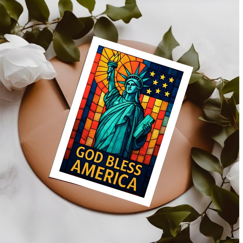 Statue of Liberty Card, Stained Glass American Flag (PDF) - Etsy