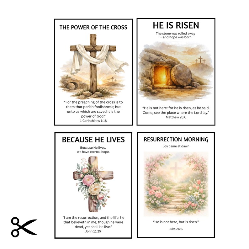 Christian Easter Scripture Cards Printable L 8 Resurrection Cards ...