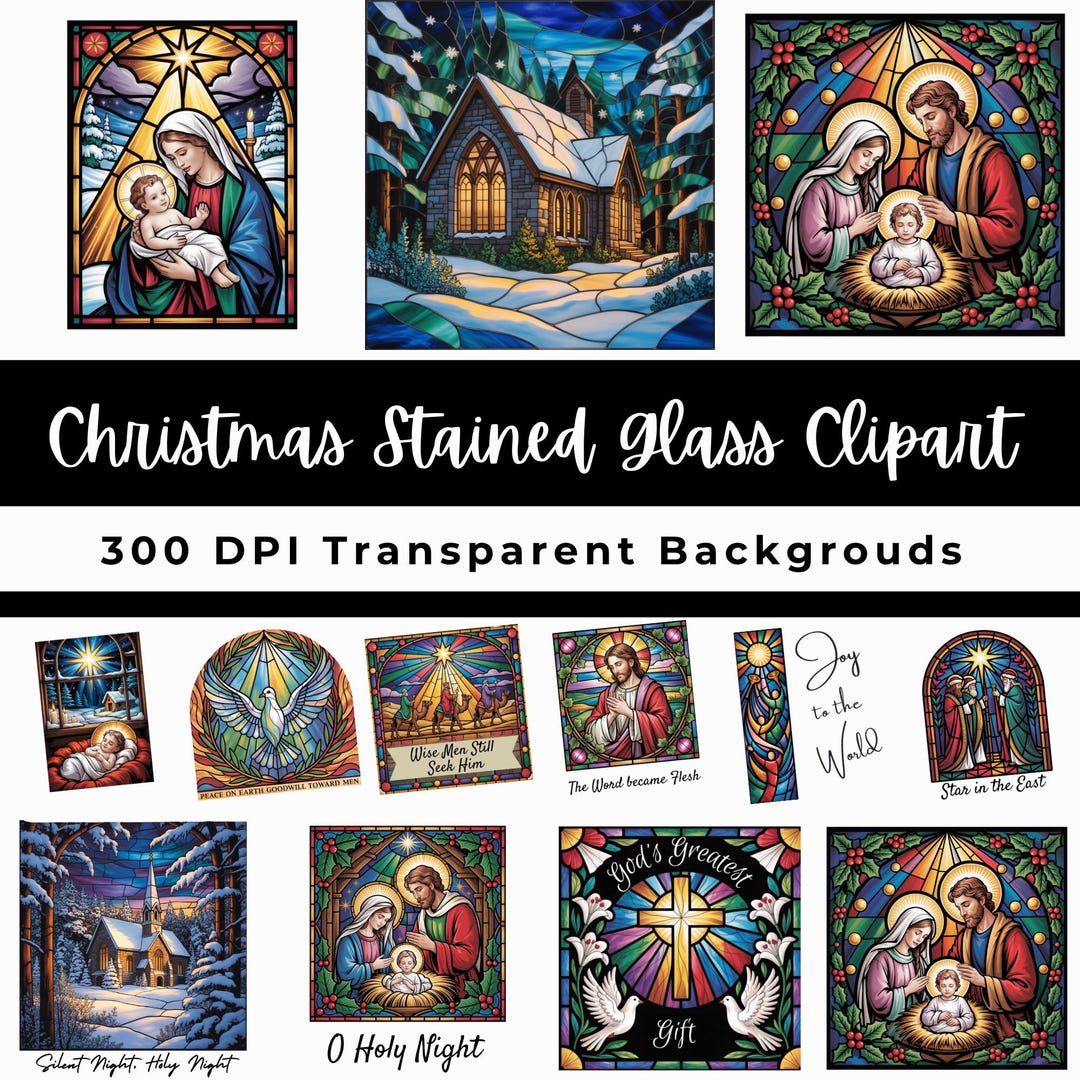Christian Christmas Clip Art Set | Stained Glass Nativity & Holy Night ...