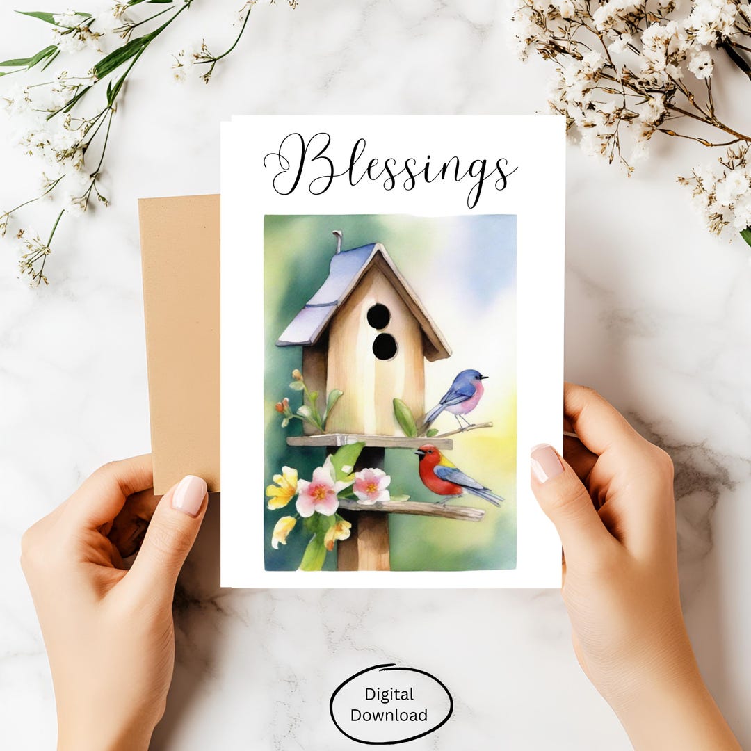 Blessings Card of Encouragement, Watercolor Birds on a Birdhouse, All ...