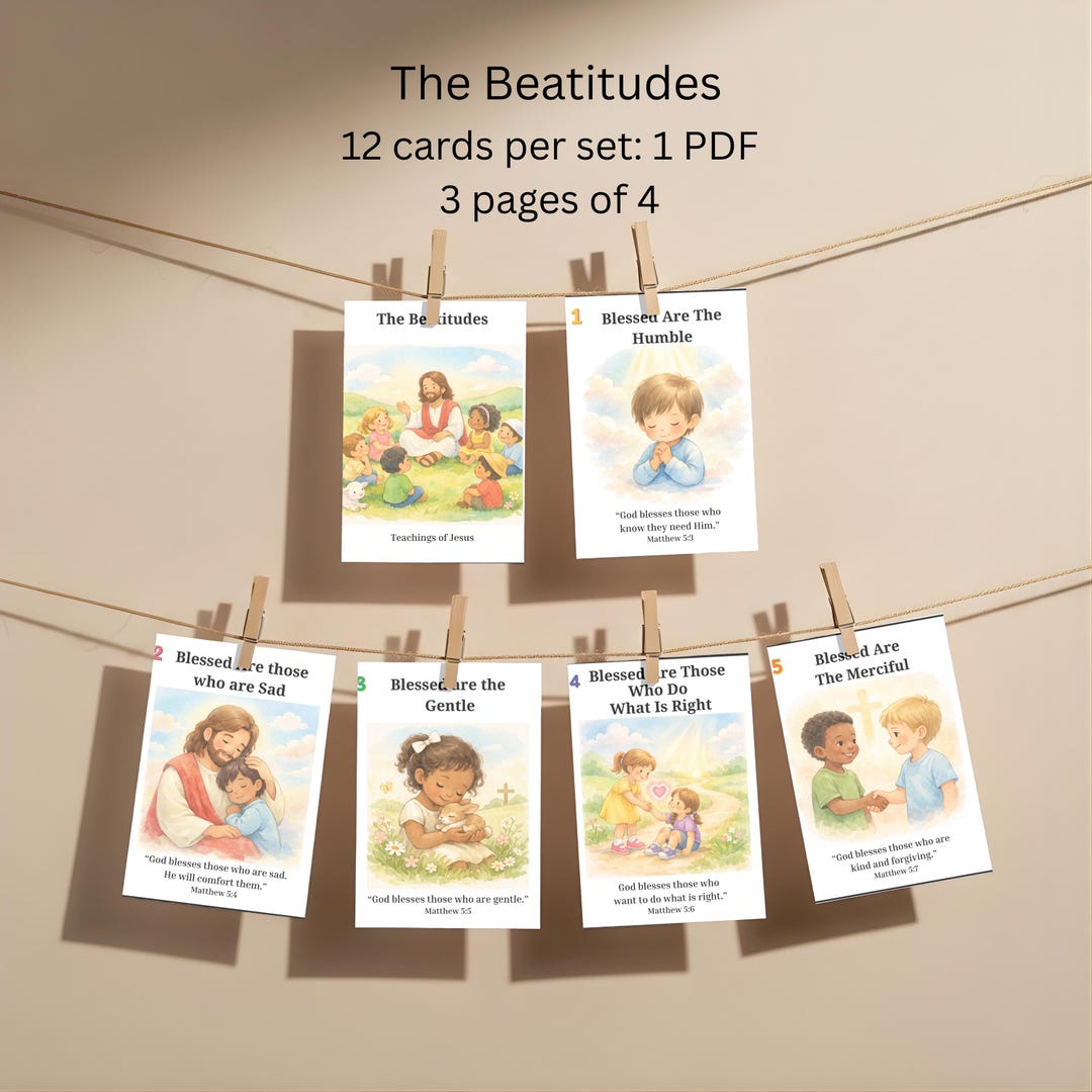 Beatitudes Flashcards for Kids | Christian Scripture Cards (printable ...