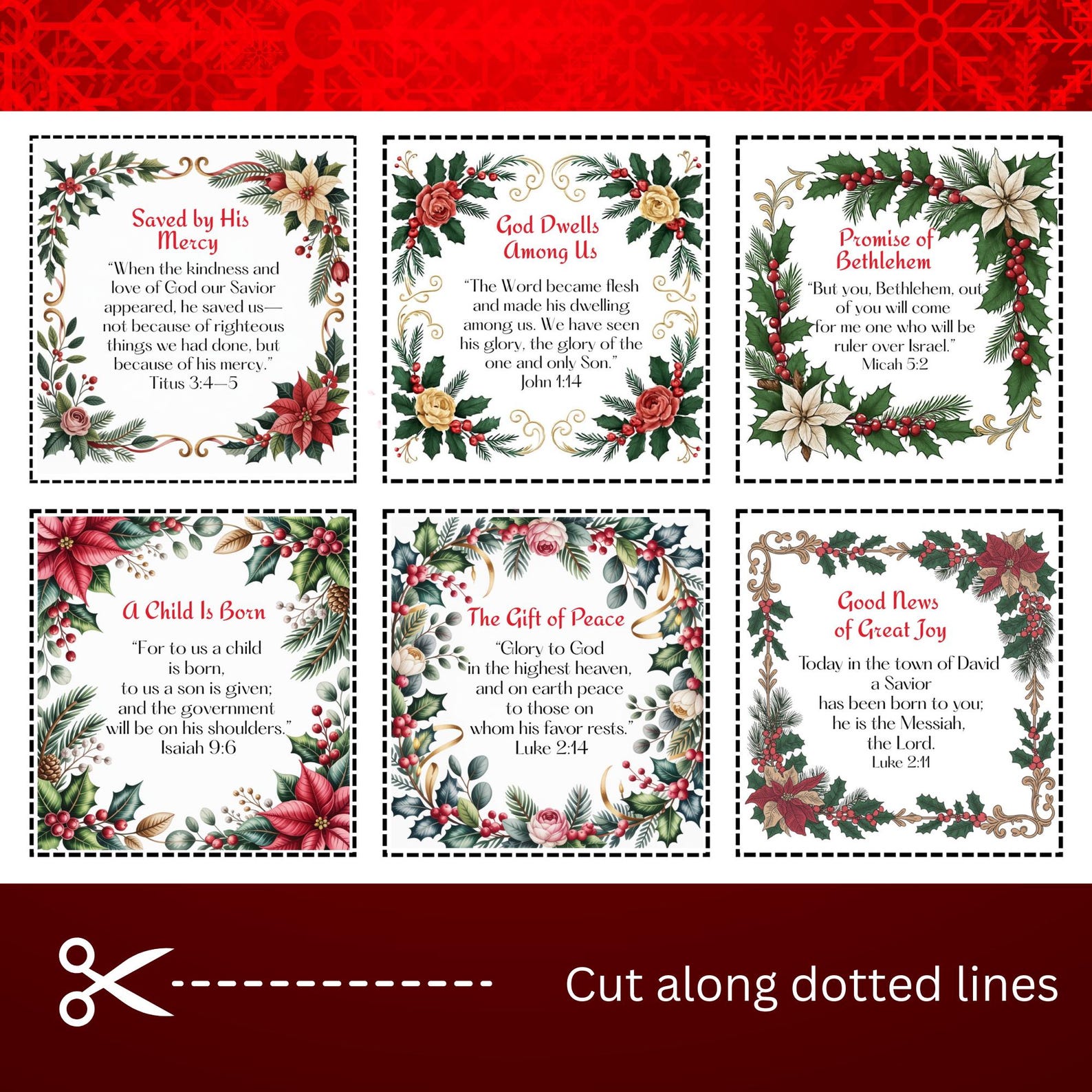 Christmas Scripture Cards, 12 | Printable Bible Verse Card Set ...