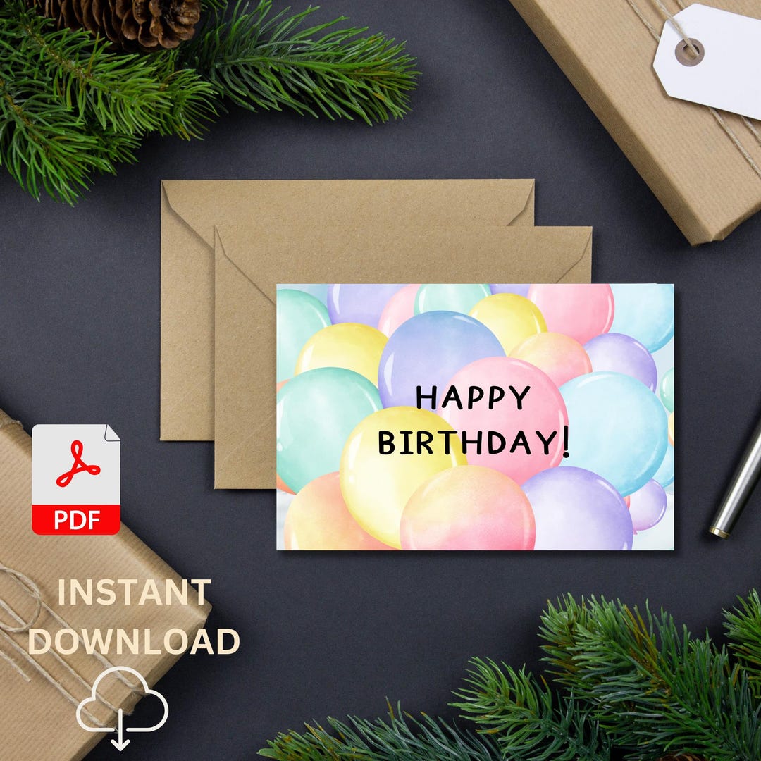 Colourful Balloon Happy Birthday Card - Balloons Birthday Card - Cute ...