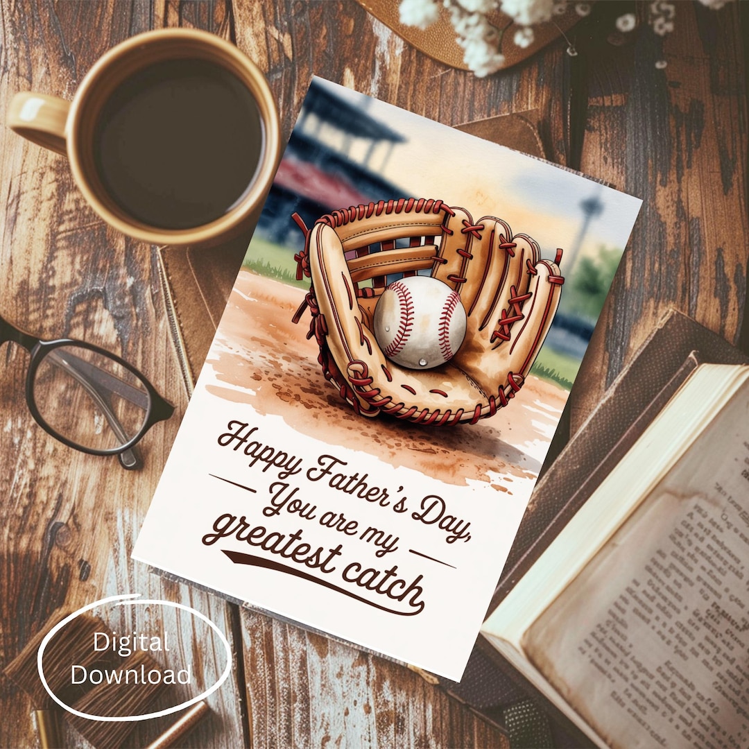 Digital Father's Day Card, Catchers Mitt Baseball, Field Design ...