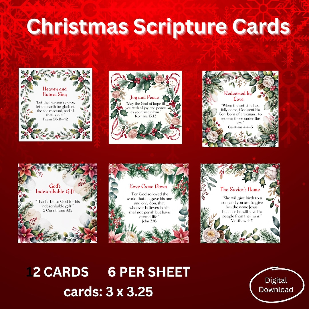 Christmas Scripture Cards, 12 | Printable Bible Verse Card Set ...