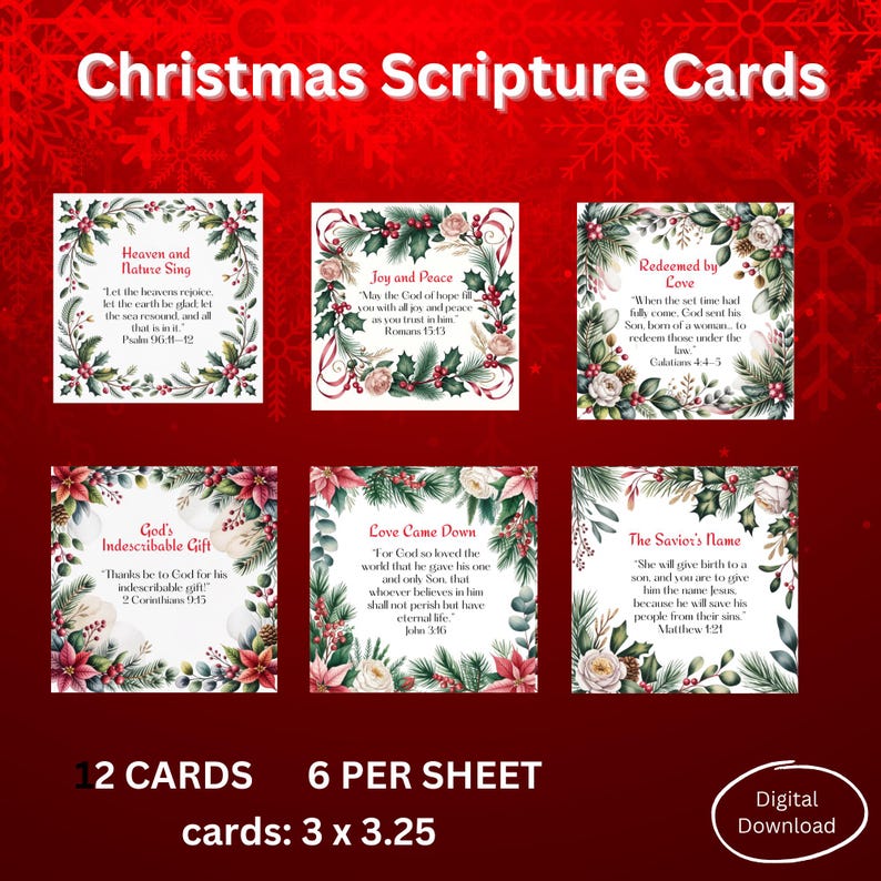Christmas Scripture Cards, 12 | Printable Bible Verse Card Set ...