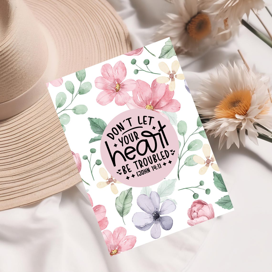 Don't Let Your Heart Be Troubled, Floral Encouragement Card, Christian ...